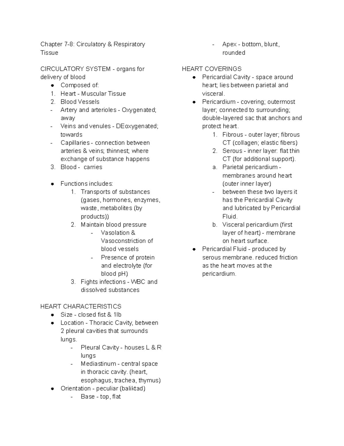 Histology Midterms Reviewer: Circulatory & Respiratory Systems - Studocu