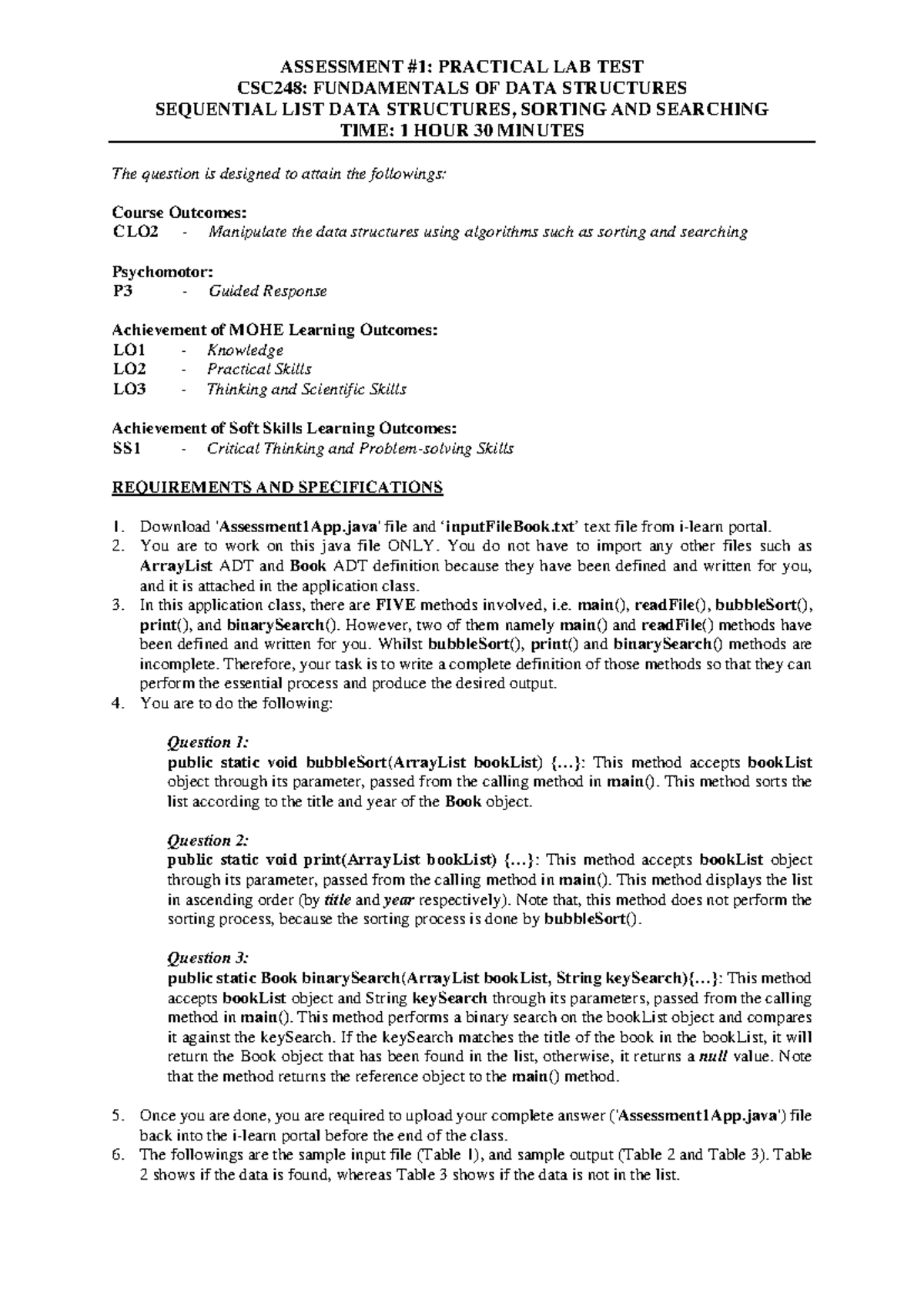 Lab test sample CSC248: Data structures, sorting and searching - Studocu