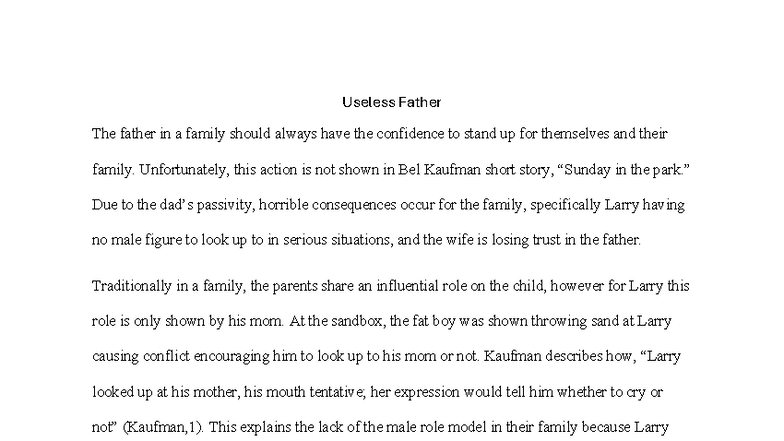 Analysis of Male Role Models in Bel Kaufman's "Useless Father ...