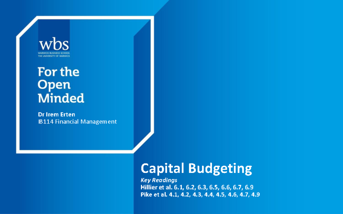 IB114 Financial Management: Capital Budgeting Key Readings & Rules ...