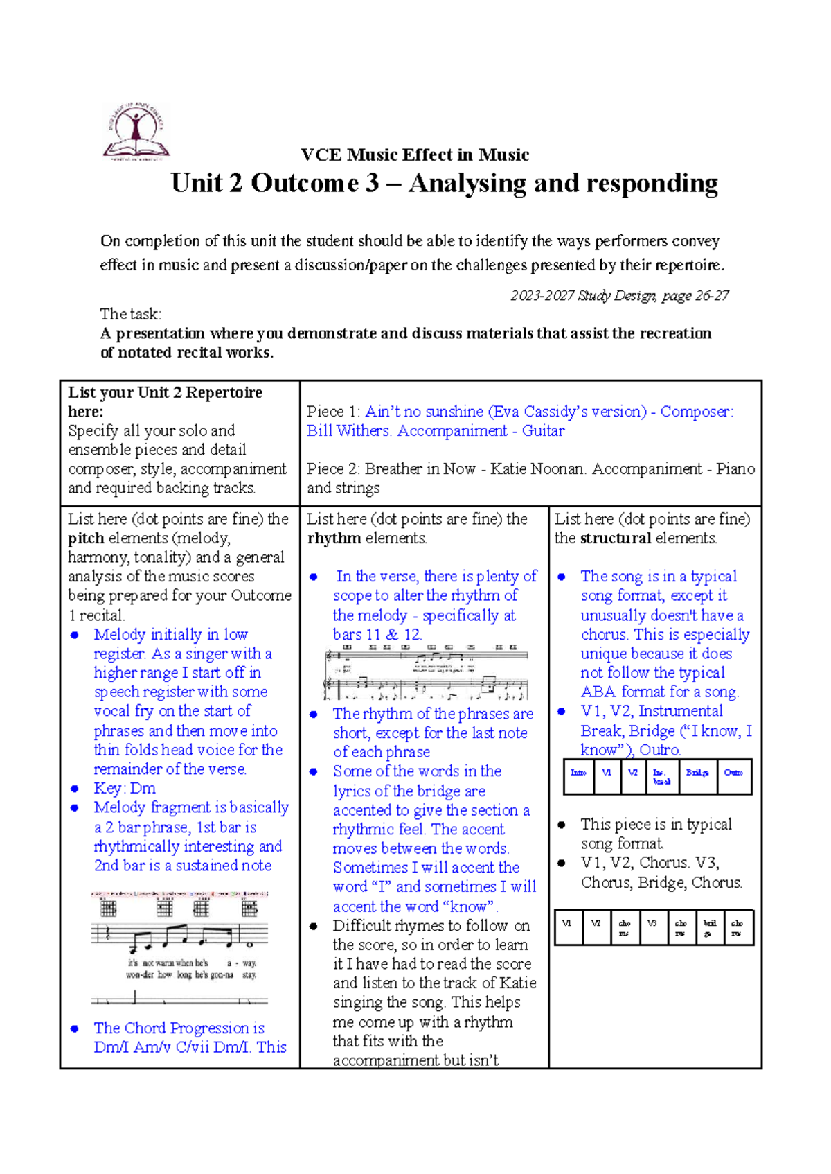 VCE Music Unit 2 Outcome 3: Analyzing Performer Effects in Repertoire ...