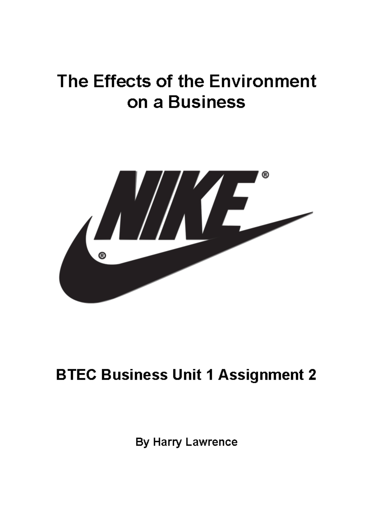 BTEC Business Unit 1 Assignment 2: Nike's Environmental Impact Analysis - Studocu