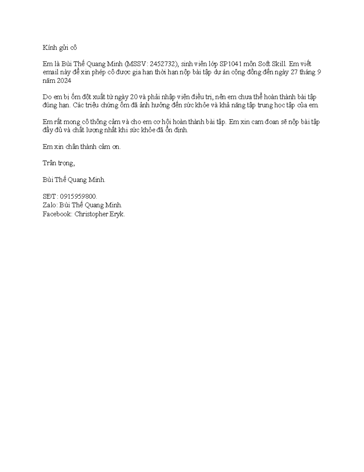 Xingiahanemail - gggff - Kính gửi cô Em là Bùi Thế Quang Minh (MSSV ...