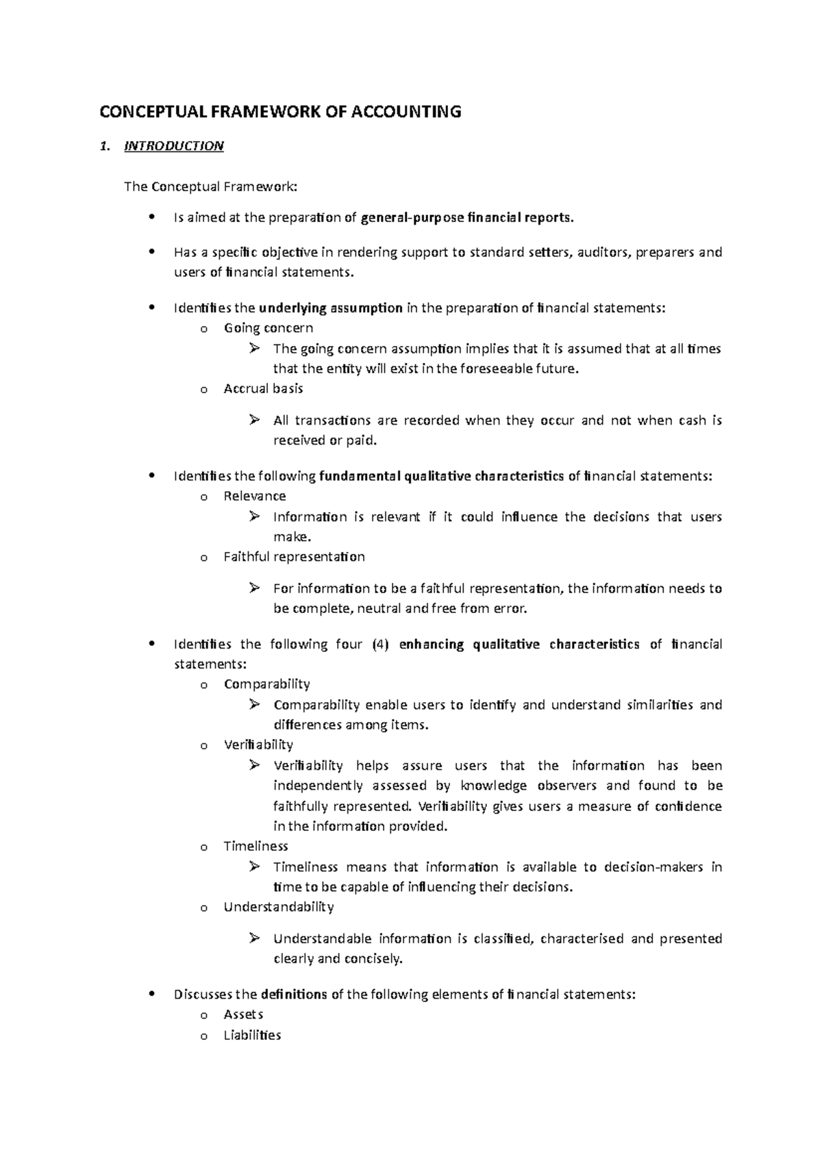Conceptual Framework of Accounting: Summary and Key Components - Studocu