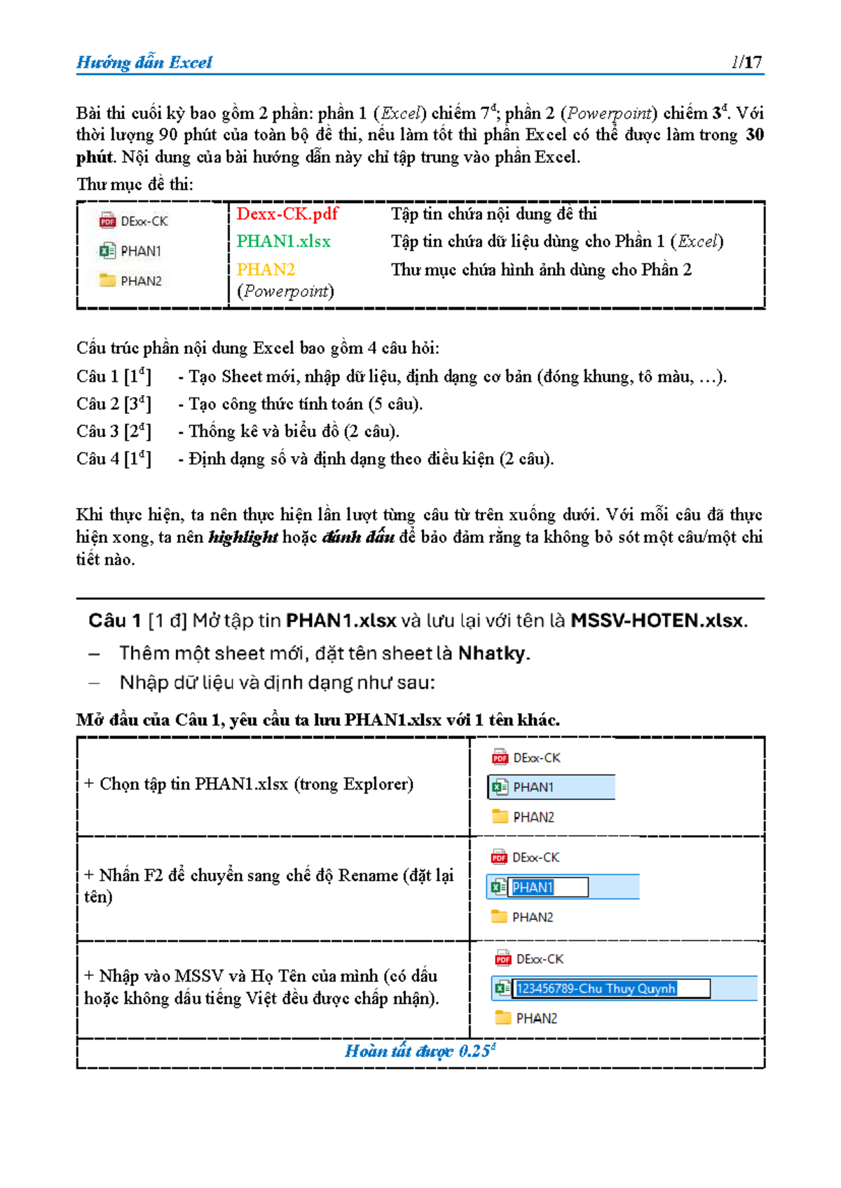 Hướng dẫn Thi Excel - Bài thi Cuối Kỳ (PHAN1) - Studocu