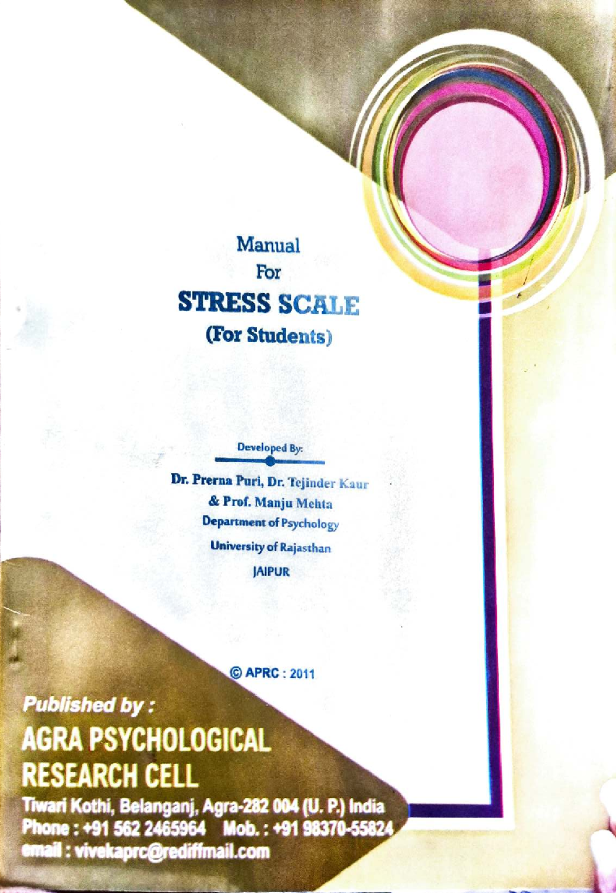 Stress Scale Manual for Students: Development & Assessment Guide - Studocu