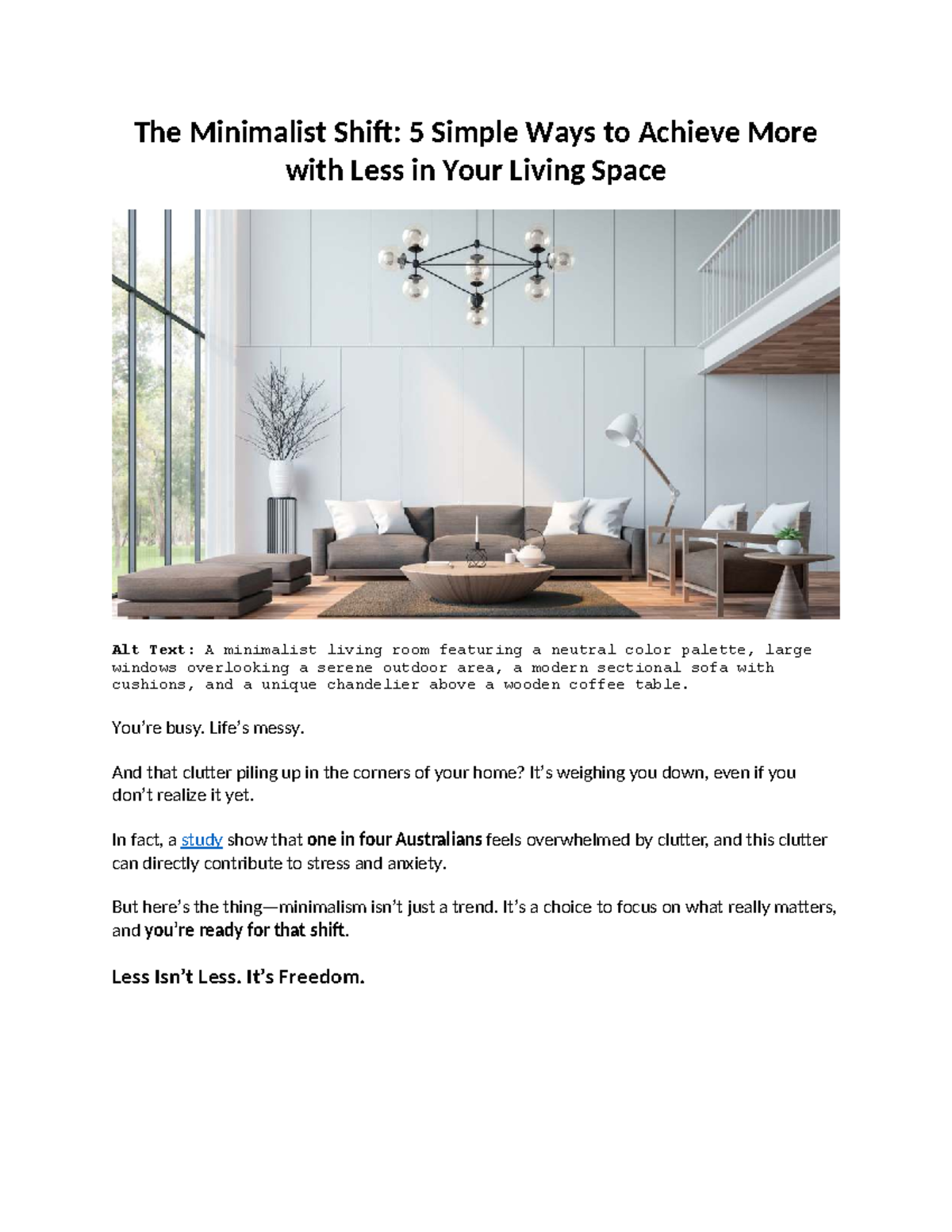 The Minimalist Shift: 5 Ways to Simplify Your Living Space - Studocu