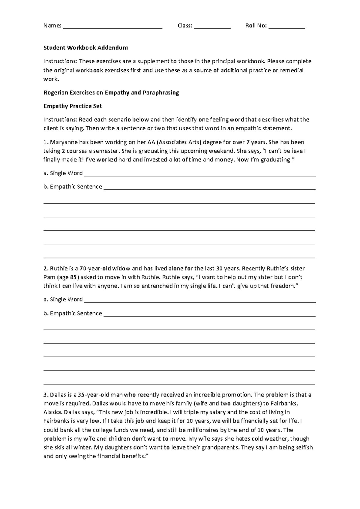 Basic Counseling Skills Practical Workbook - Empathy & Paraphrasing ...