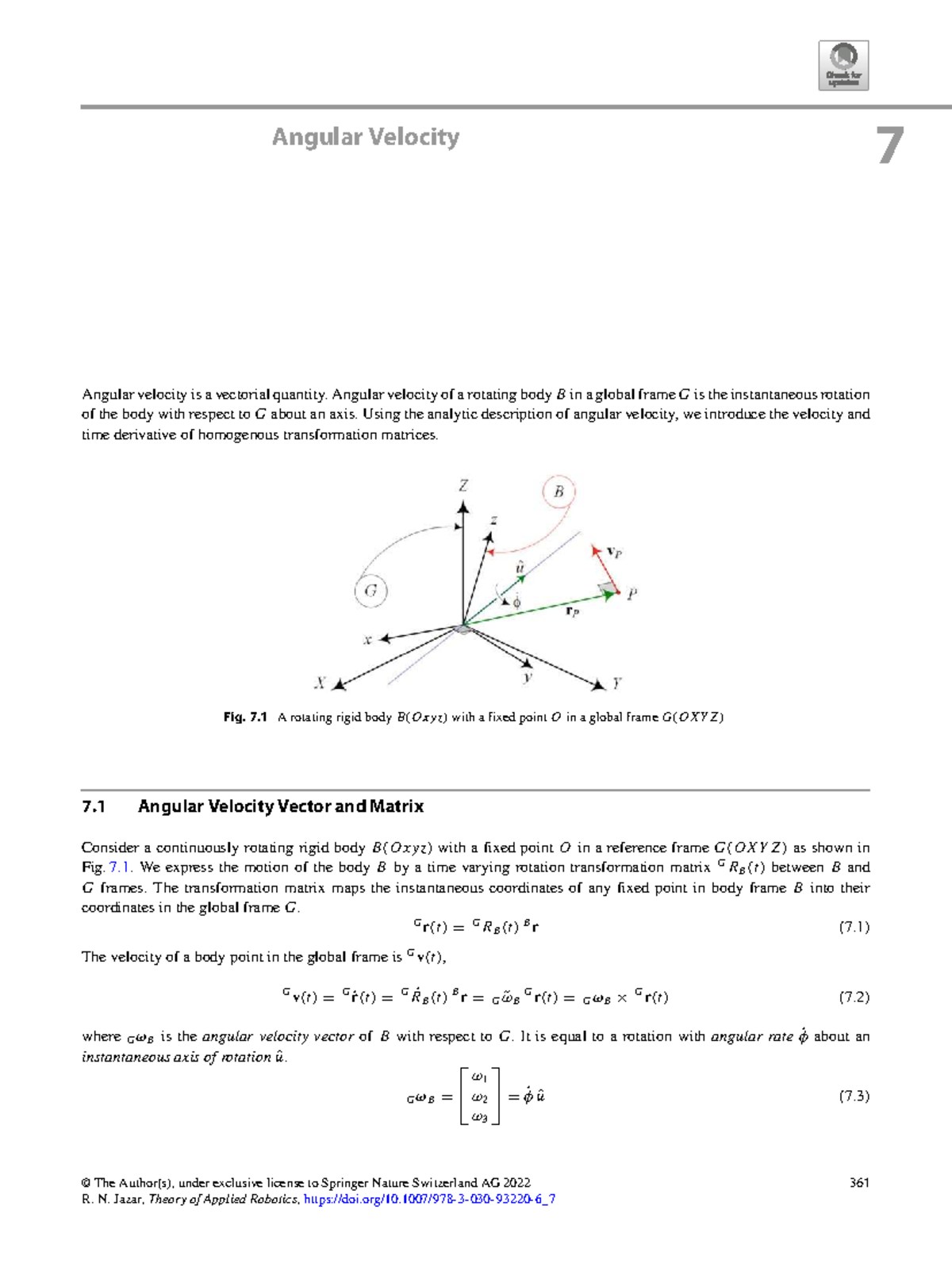C77 - Angular Velocity: Vector and Matrix Analysis in Robotics - Studocu