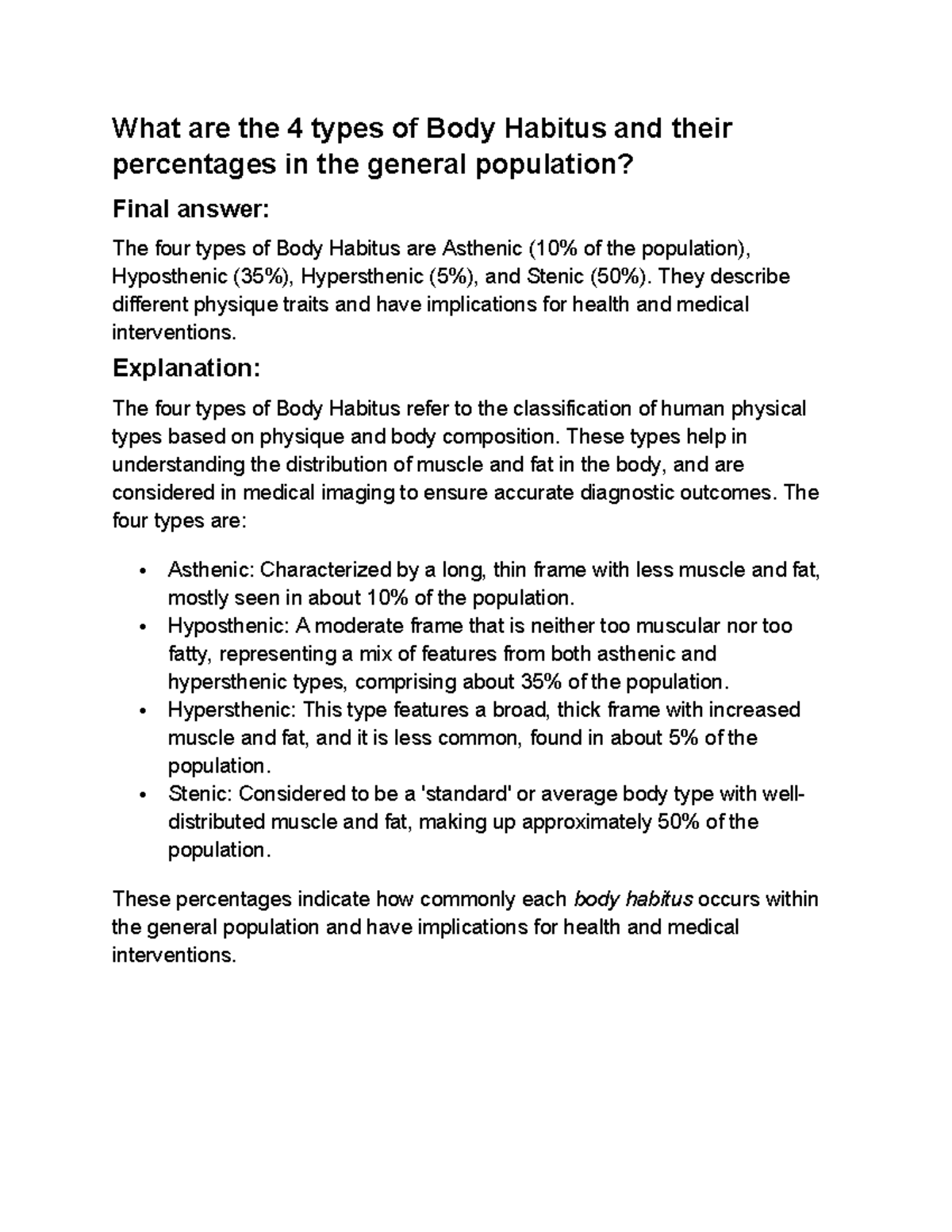 What are the 4 types of Body Habitus and their percentages in the ...