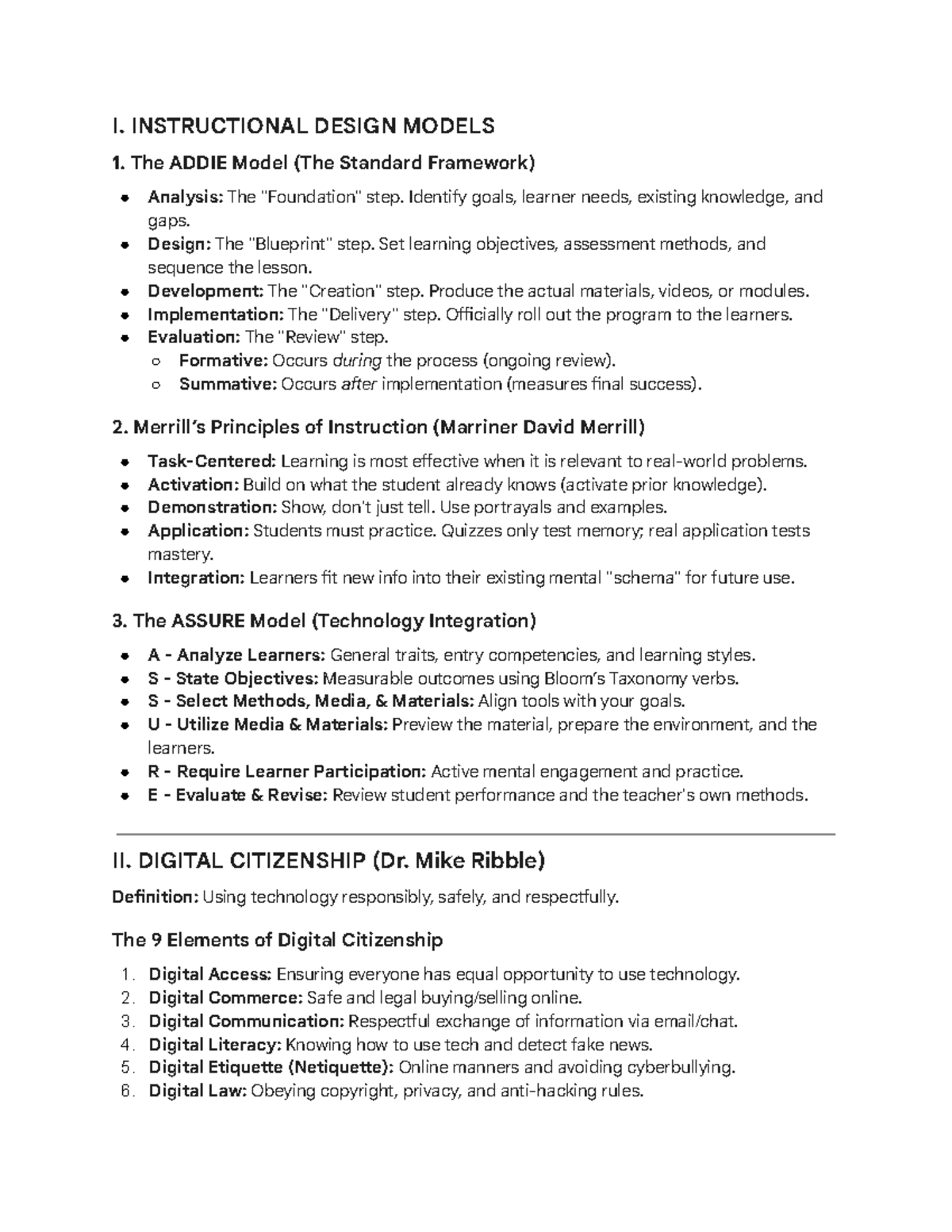 EDU108 Instructional Design & Digital Citizenship Review Notes - Studocu