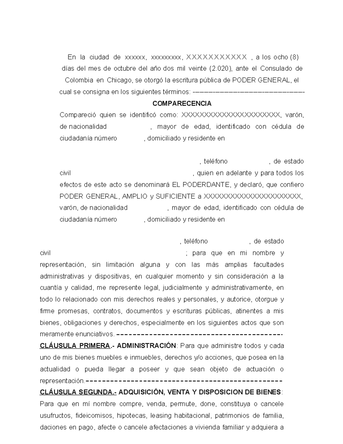Poder general para consulado - En la ciudad de xxxxxx, xxxxxxxxx, X X X ...