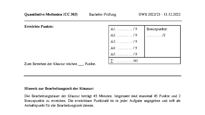 QM Klausur 2022 (CC 303) - Lösungen und Hinweise zur Bearbeitung - Studocu