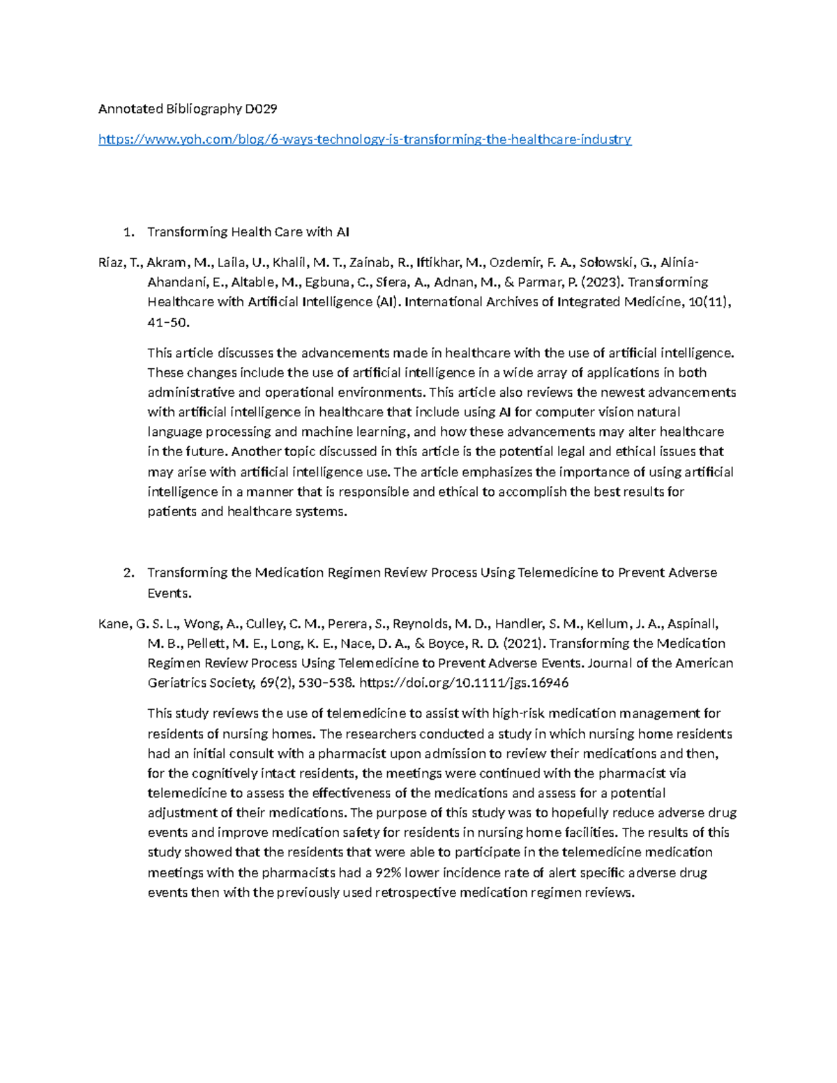 Annotated Bibliography D029 - Annotated Bibliography D - Studocu