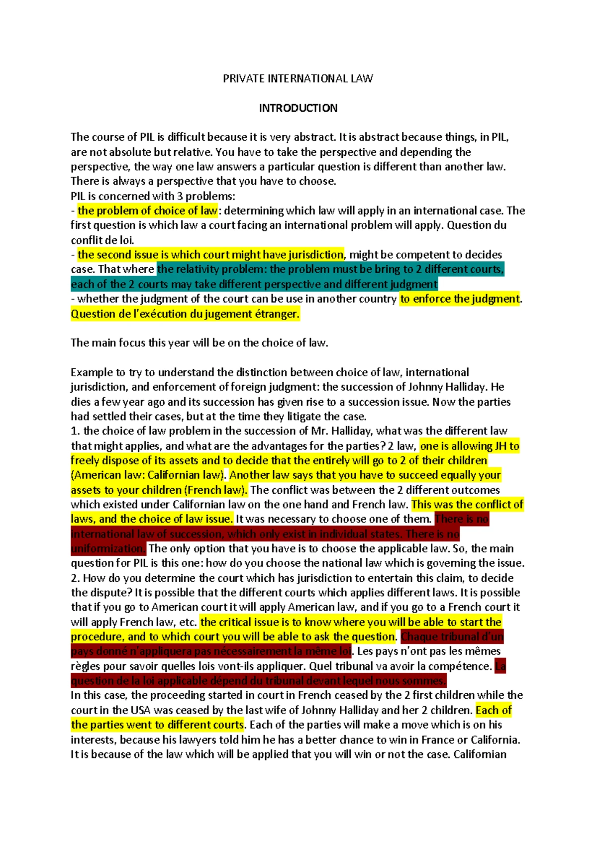 Private International Law Notes - INTRODUCTION TO PRIVATE INTERNATIONAL ...