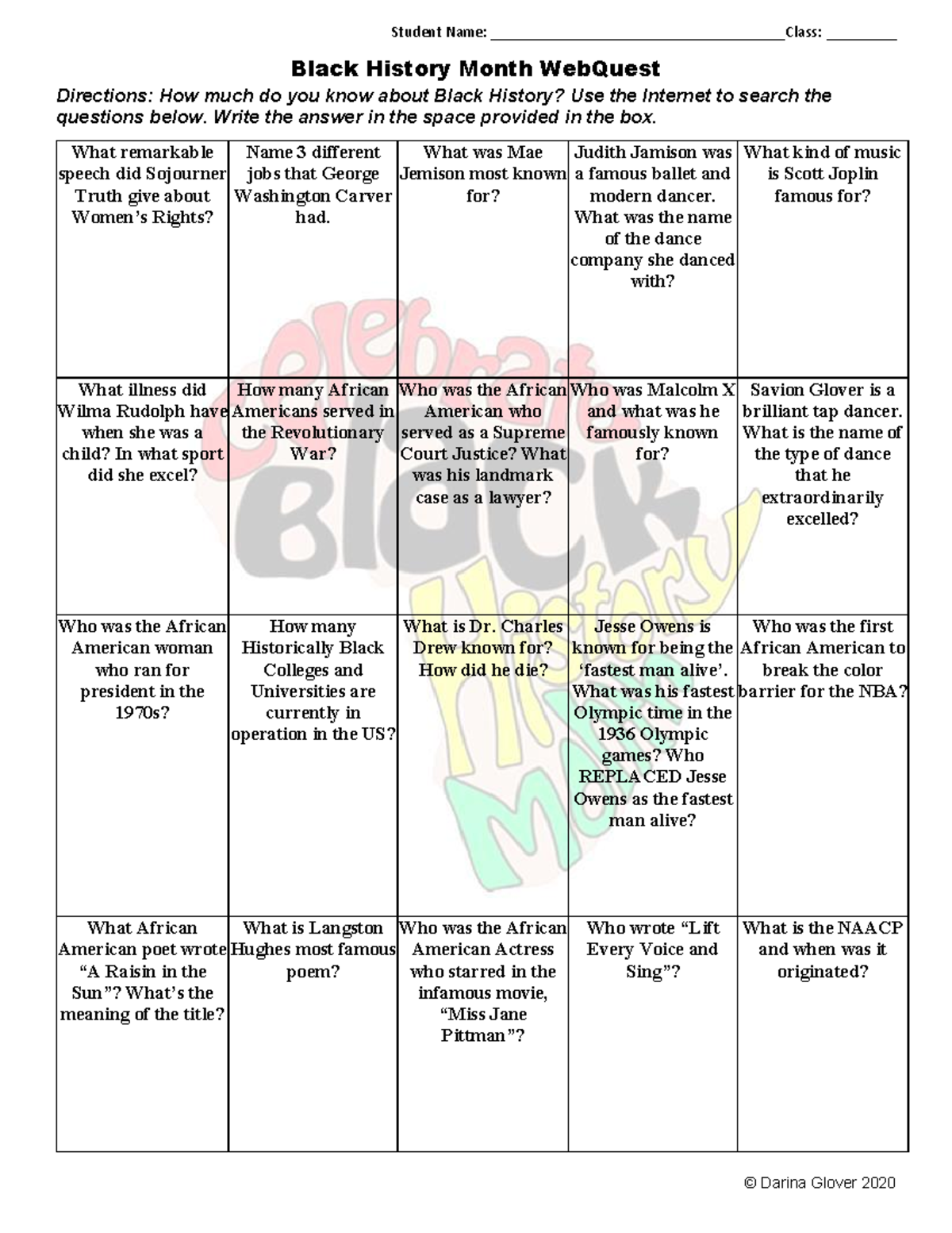 Black History Month WebQuest: Knowledge & Exploration Activities - Studocu