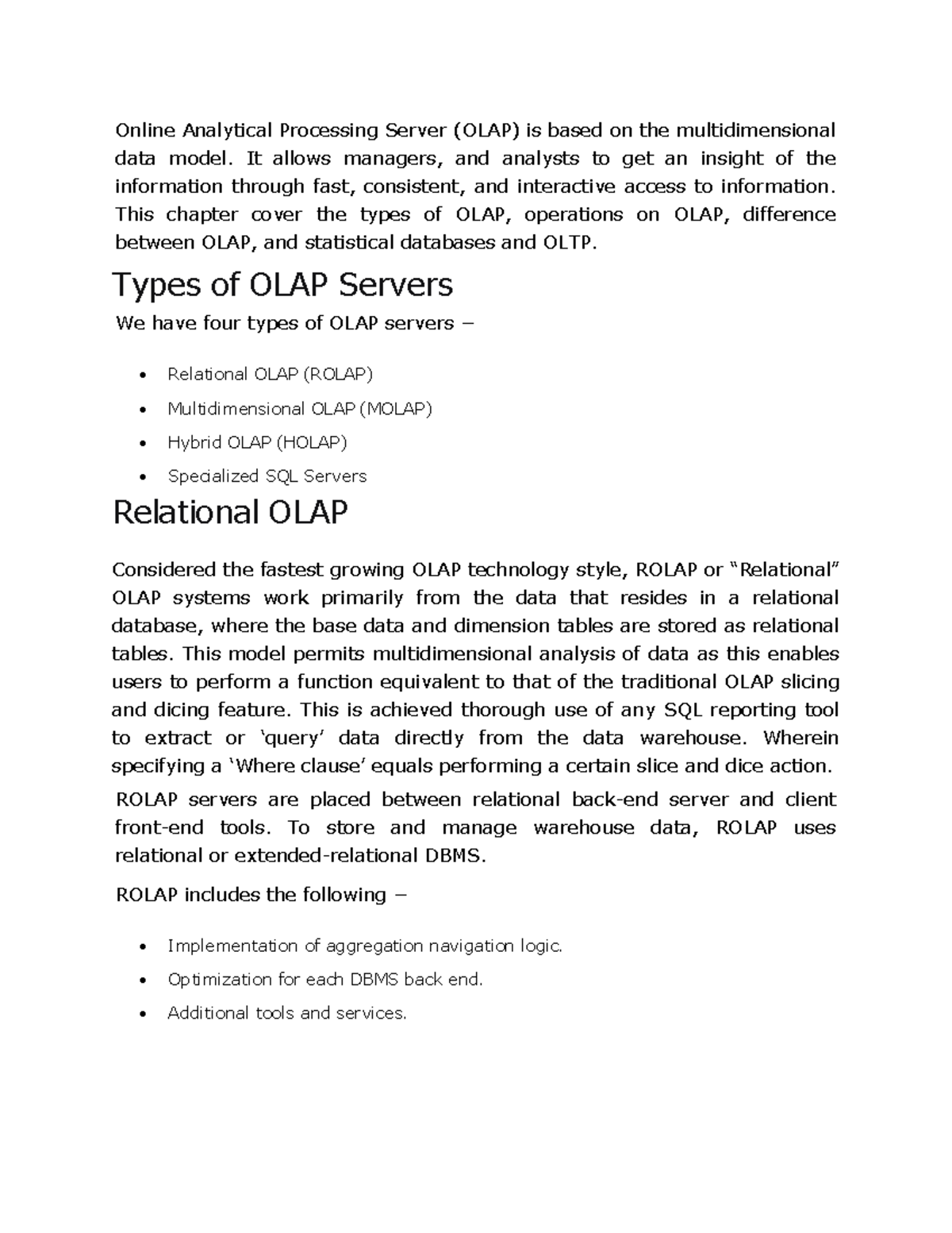 Rolap, Molap - sdfasdf - Online Analytical Processing Server (OLAP) is ...