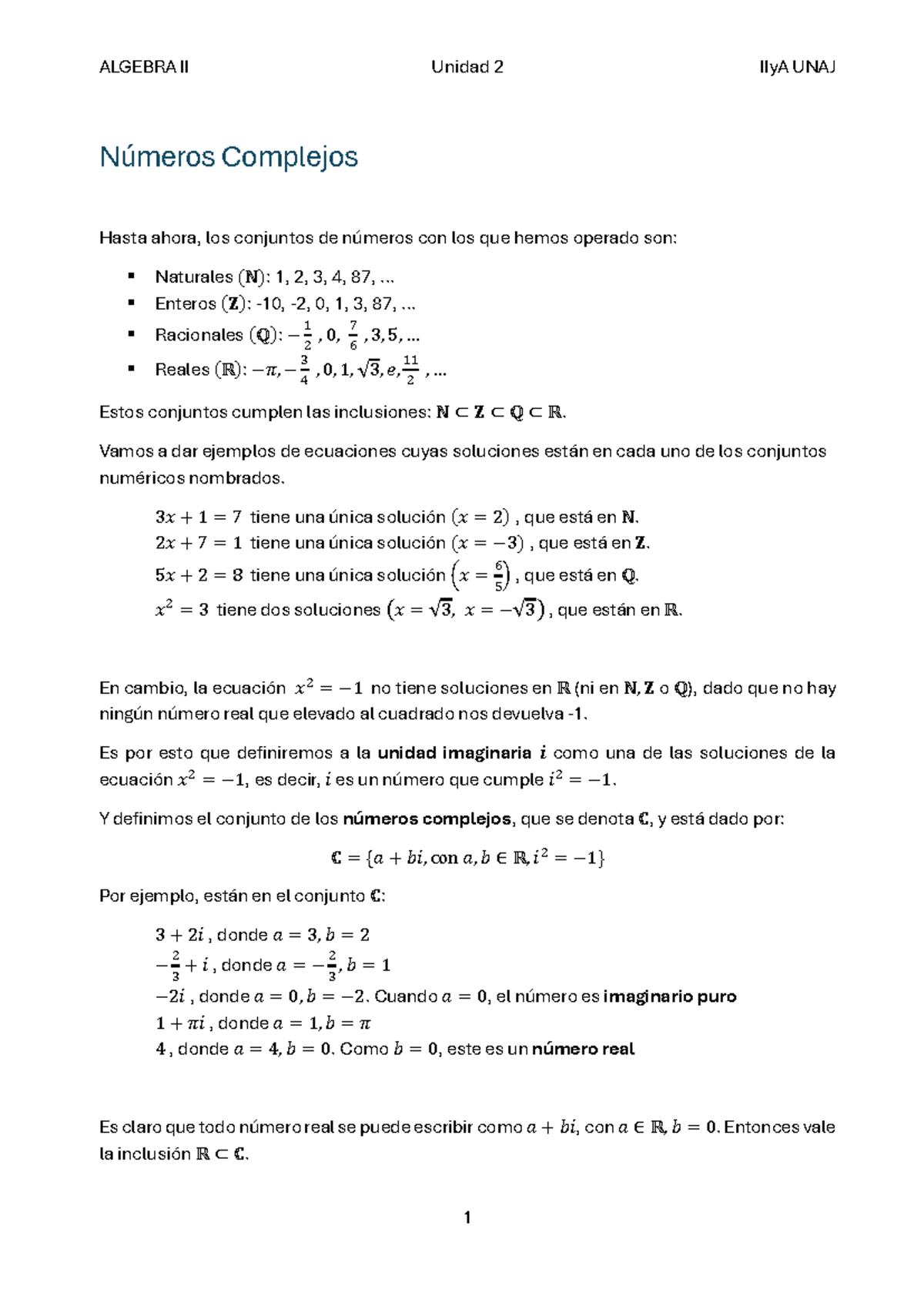 ALGEBRA II Unidad 2 IIyA UNAJ Números Complejos: Teoría y Ejercicios ...