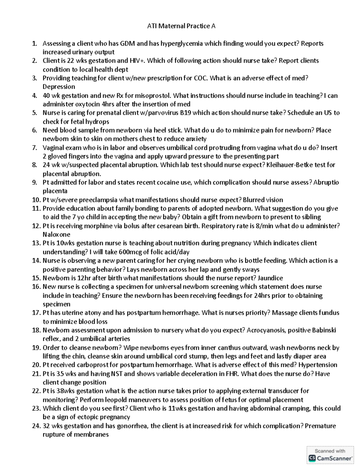 ATI Maternal Practice A & B: Key Concepts for GDM and Prenatal Care ...