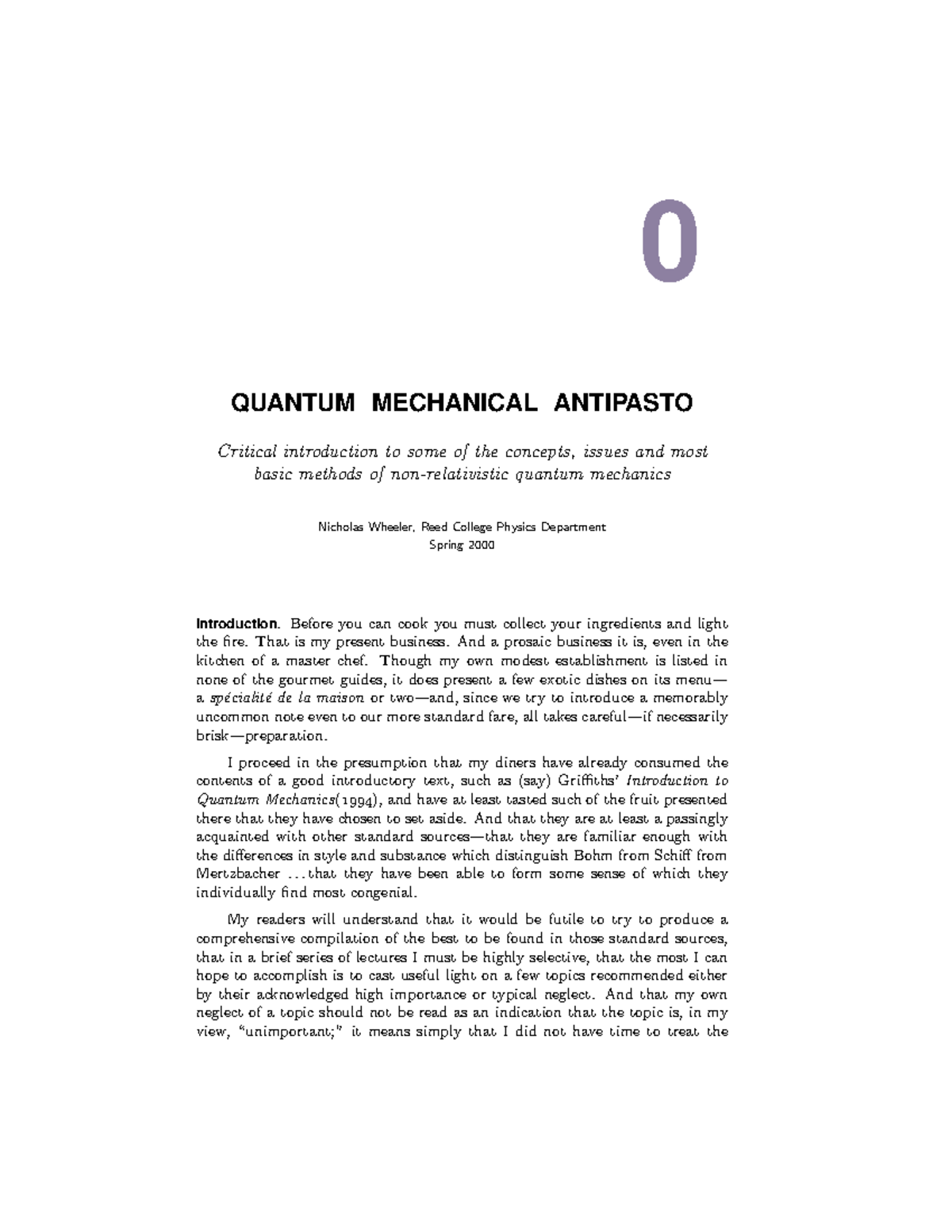 Chapter 0 wheeler - 0 QUANTUM MECHANICAL ANTIPASTO Critical ...