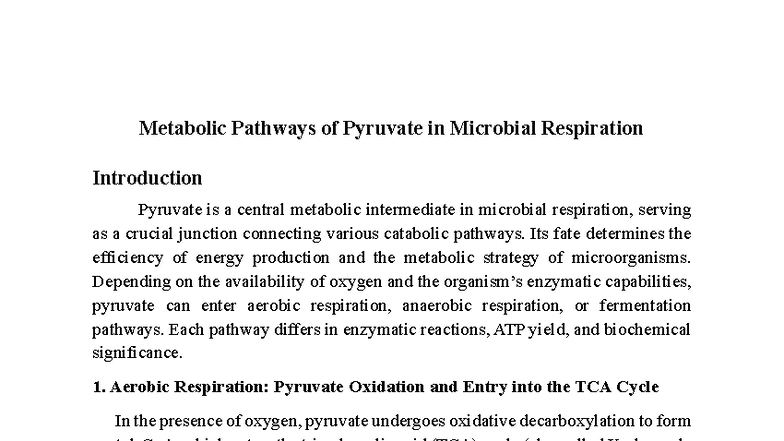 Metabolic Pathways of Pyruvate in Microbial Respiration (BIO 101) - Studocu