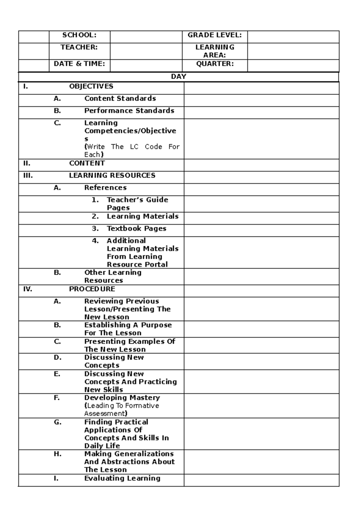 Daily Lesson Plan Template for Effective Teaching Strategies - Studocu