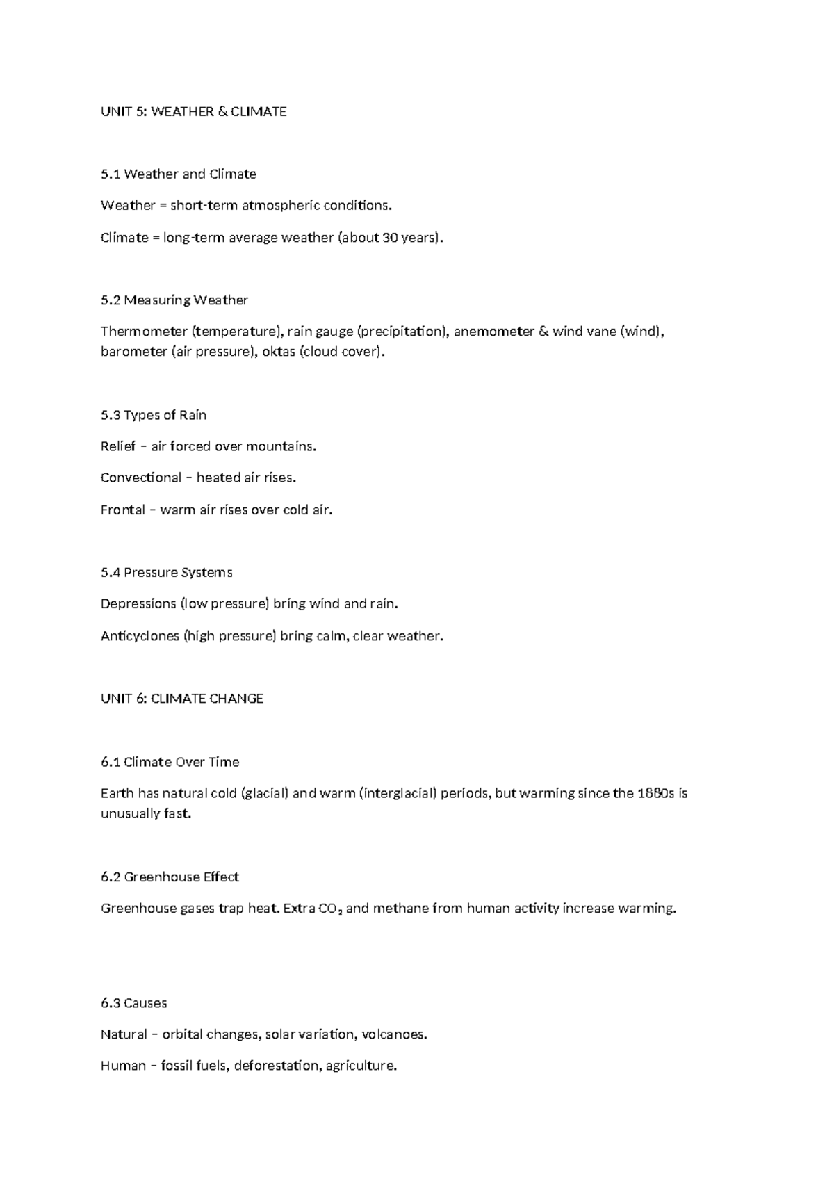 UNIT 5: WEATHER AND CLIMATE - Key Concepts and Measurements - Studocu