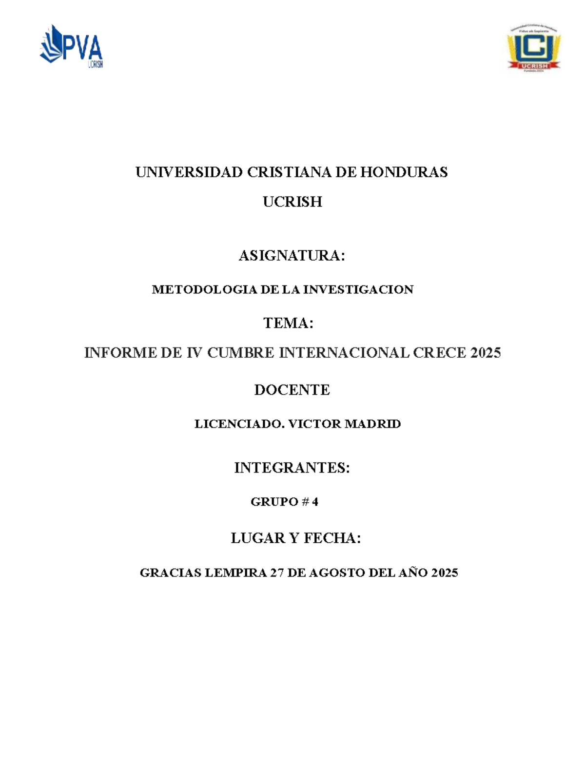 Informe de la IV Cumbre Internacional CRECE 2025 - UCRISH - Studocu