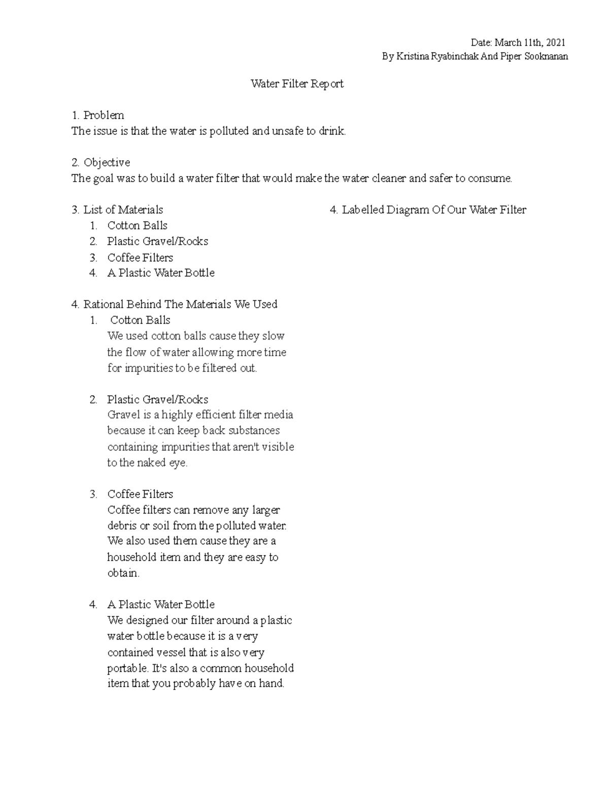 Water Filter Science Report 2021 - Kristina & Piper's Project - Studocu