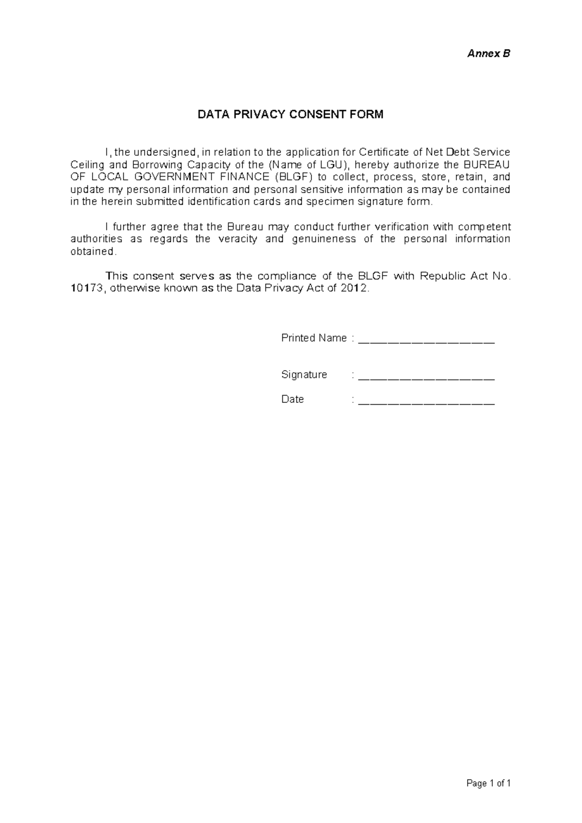 Annex B Data Privacy Consent Form - Updated Version - Studocu