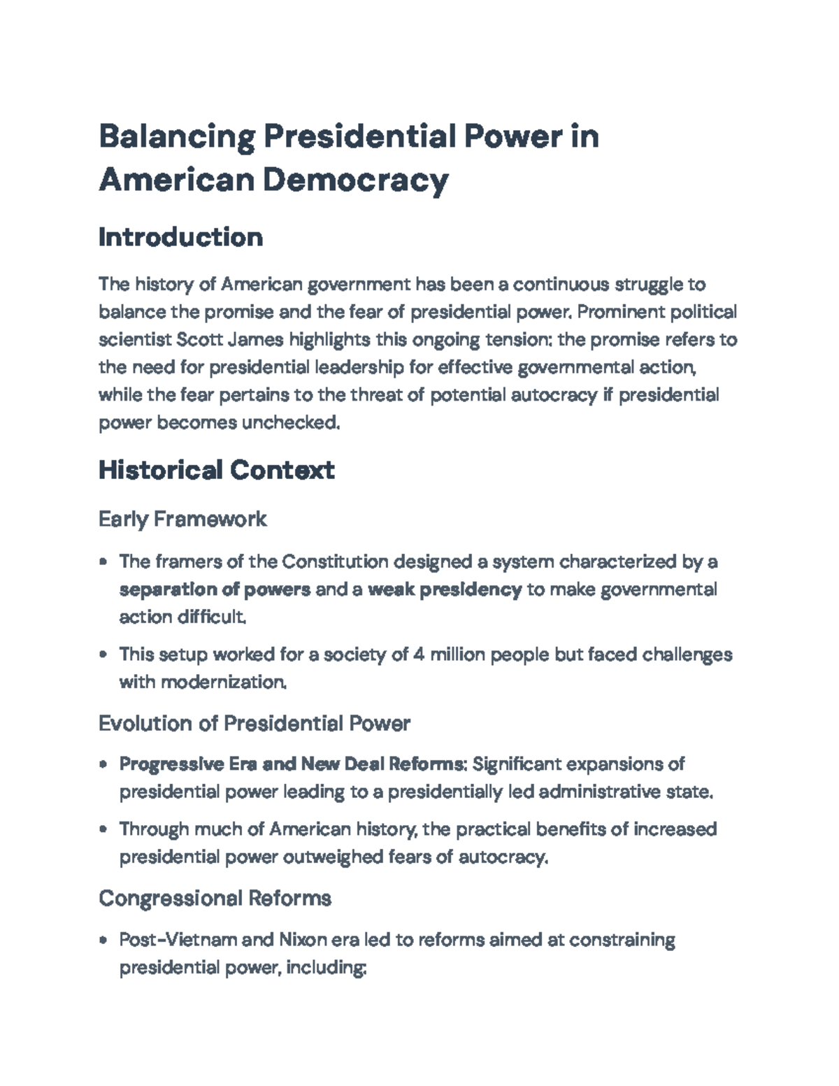 Balancing Presidential Power in American Democracy: History & Reforms ...