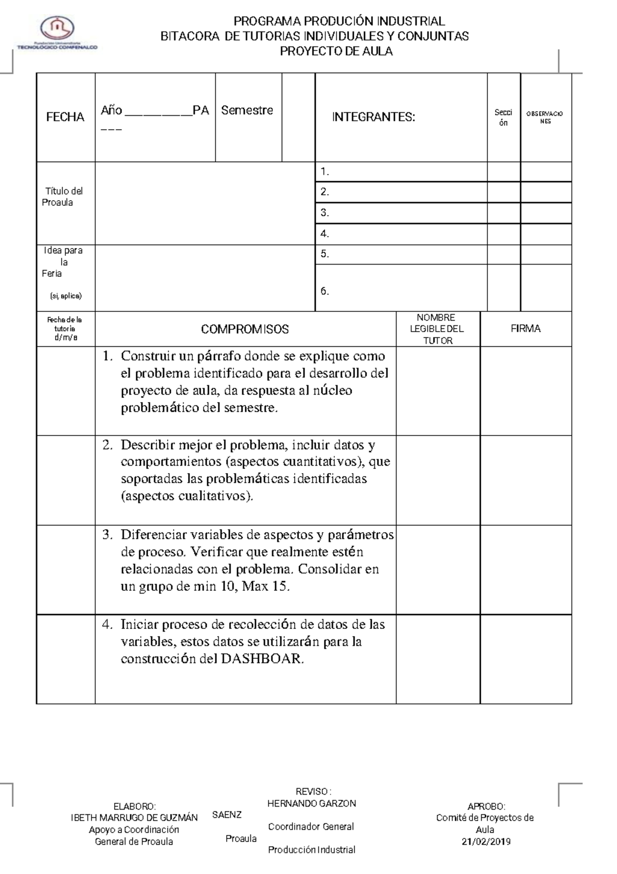 Bitácora de Tutorías Individuales y Conjuntas - Producción Industrial - Studocu