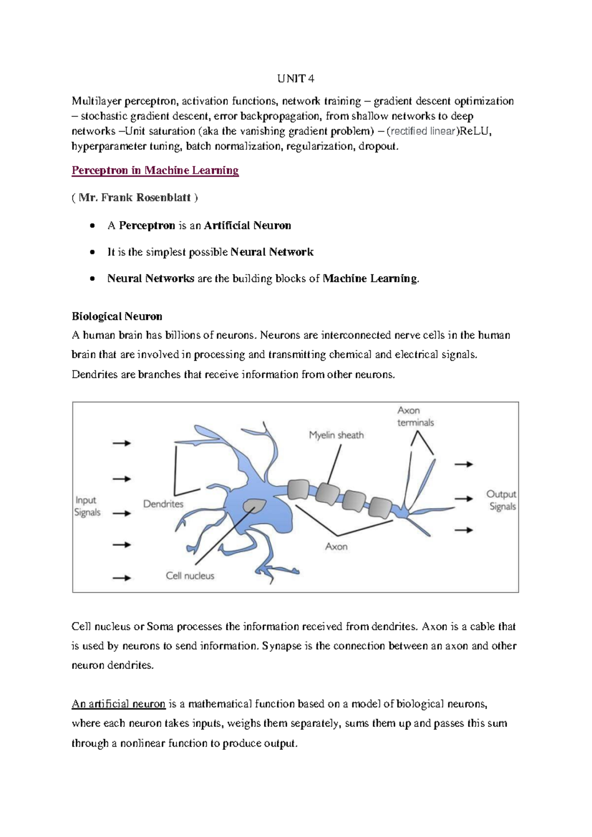 AL3451 ML UNIT 4: Deep Learning & Multilayer Perceptron Concepts - Studocu