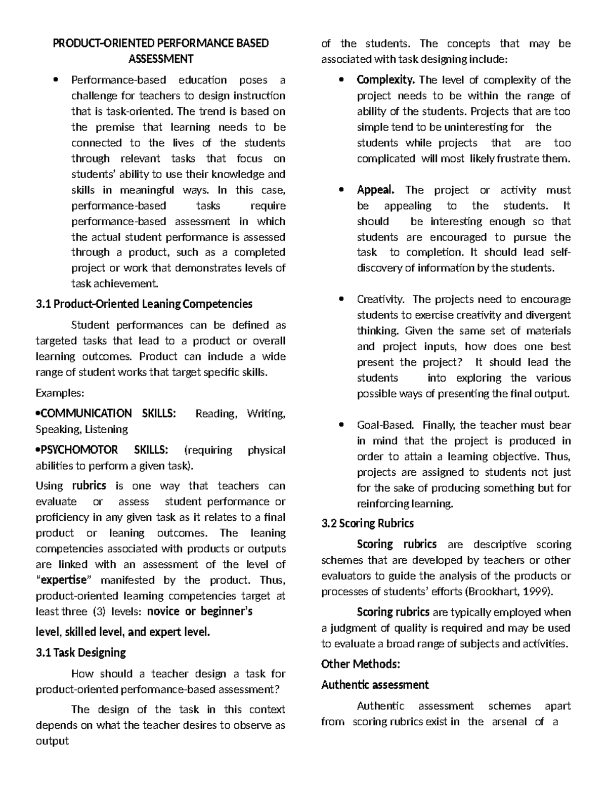 PERFORMANCE BASED ASSESSMENT: Affective Learning Evaluation Strategies ...