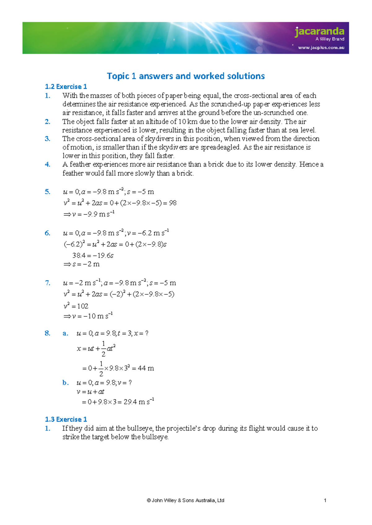 Jacaranda Module 5 answers and worked solutions - Topic 1 answers and worked solutions 1 ...