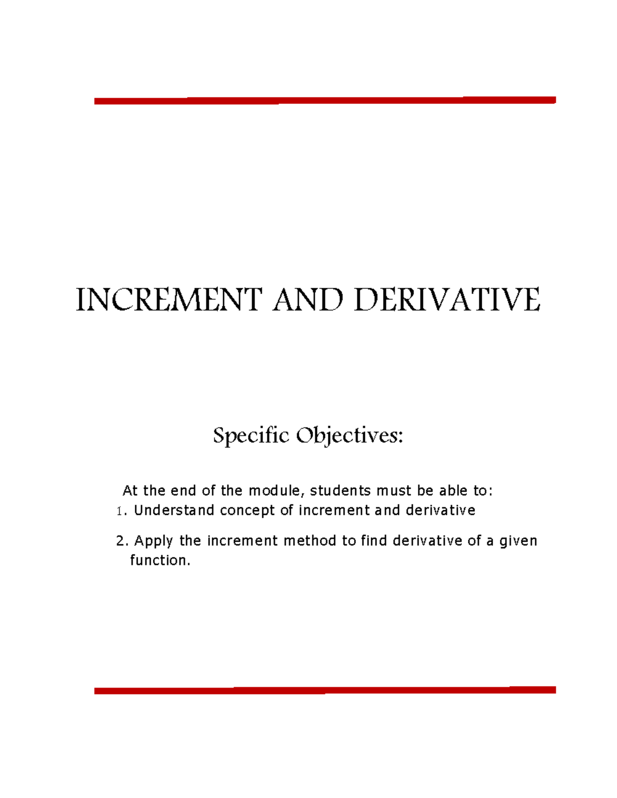 Differential Calculus Module 3: Increment, Rate of Change & Formulas ...
