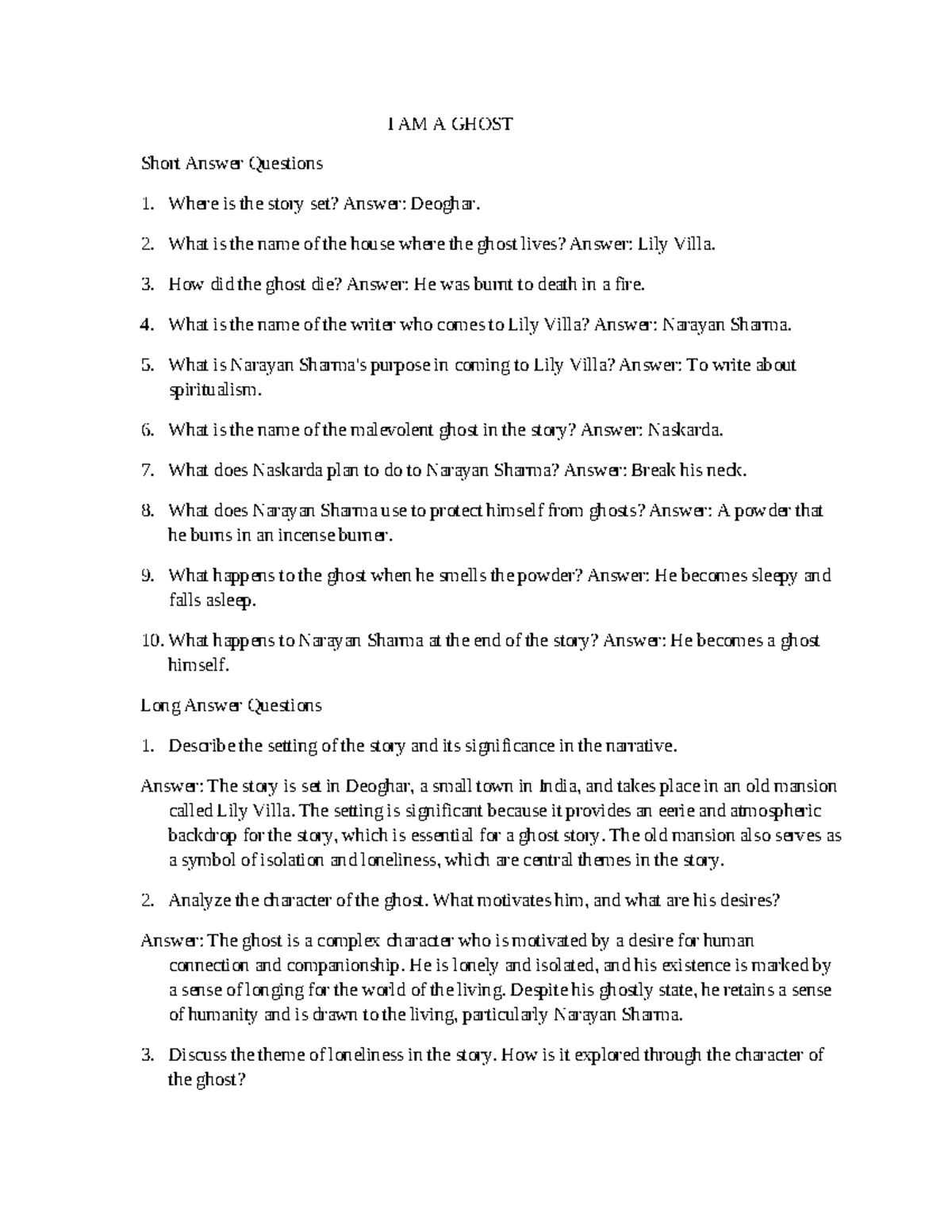 B.COM Question Bank: I AM A GHOST and The Verger (SEM 1) - Studocu