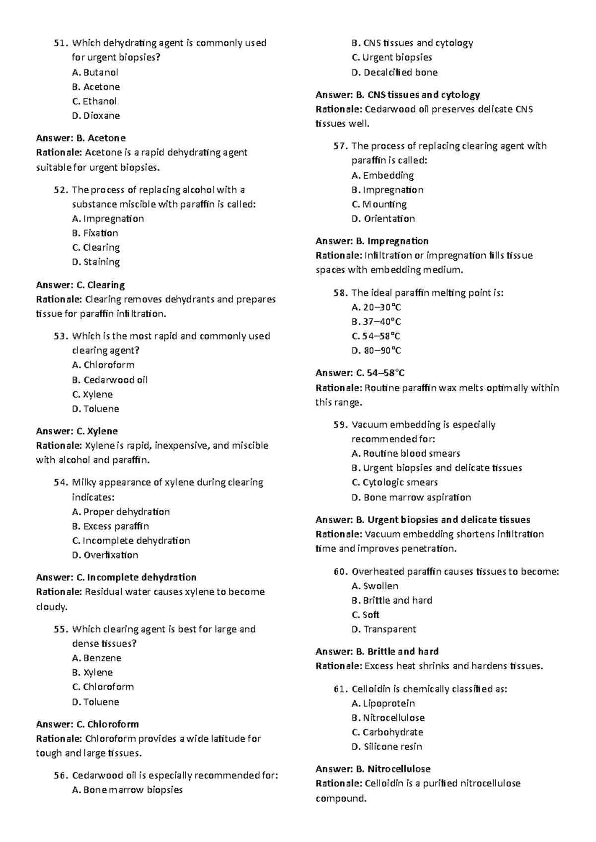 XIAO Questions - Dehydrating Agents and Tissue Processing Techniques ...