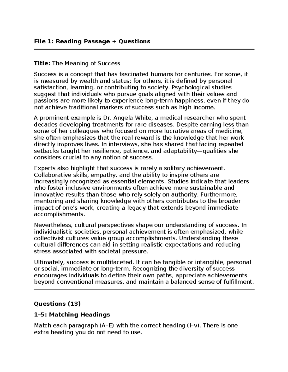 IELTS Reading Success: Understanding the Meaning of Success - Studocu