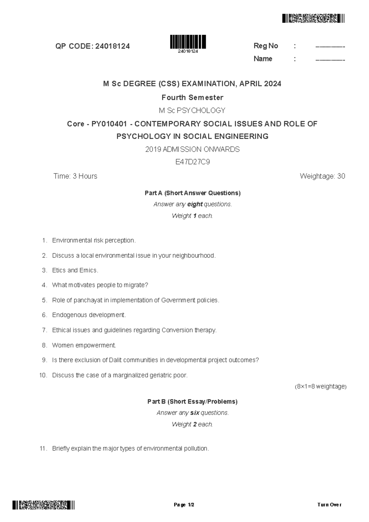 MPS4 24018124 April 2024 Exam: Contemporary Social Issues in Psychology ...