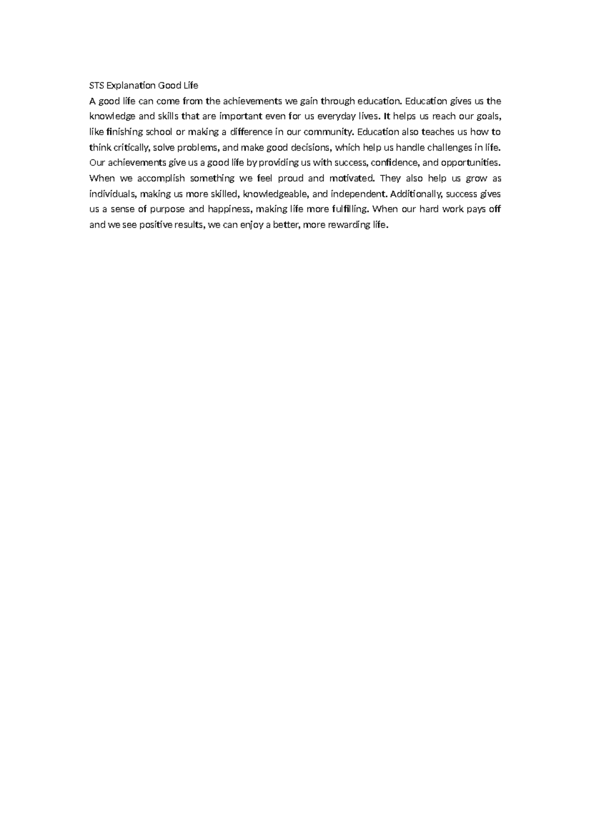 STS Essay Notes: The Role of Education in Achieving a Good Life - Studocu