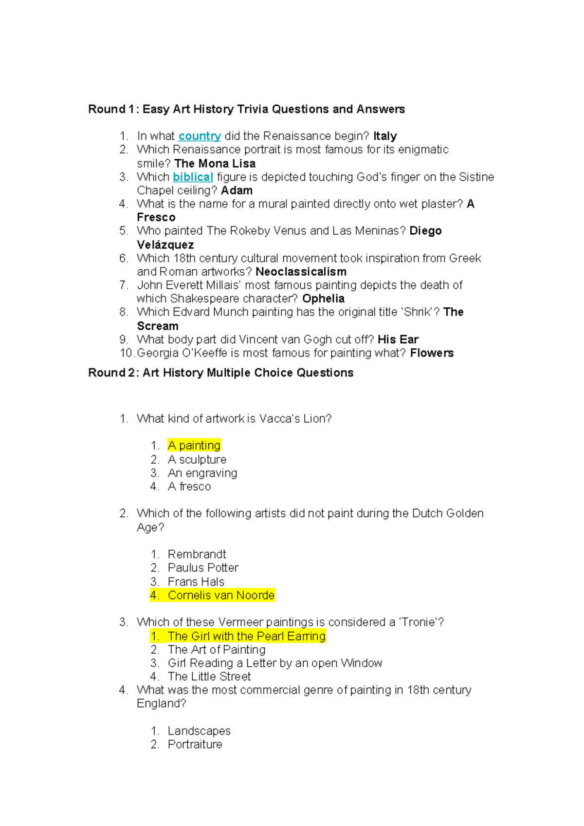 Pre-Final Exam Reviewer: Art History Trivia Questions & Answers - Studocu