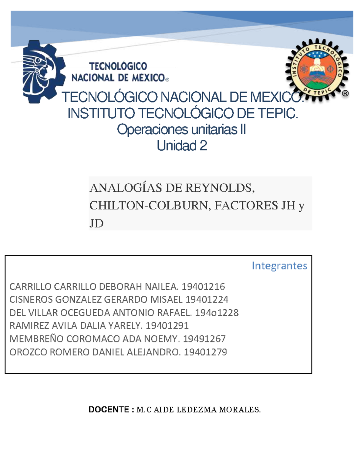 Analogías de Reynolds y Chilton-Colburn en Operaciones Unitarias II ...