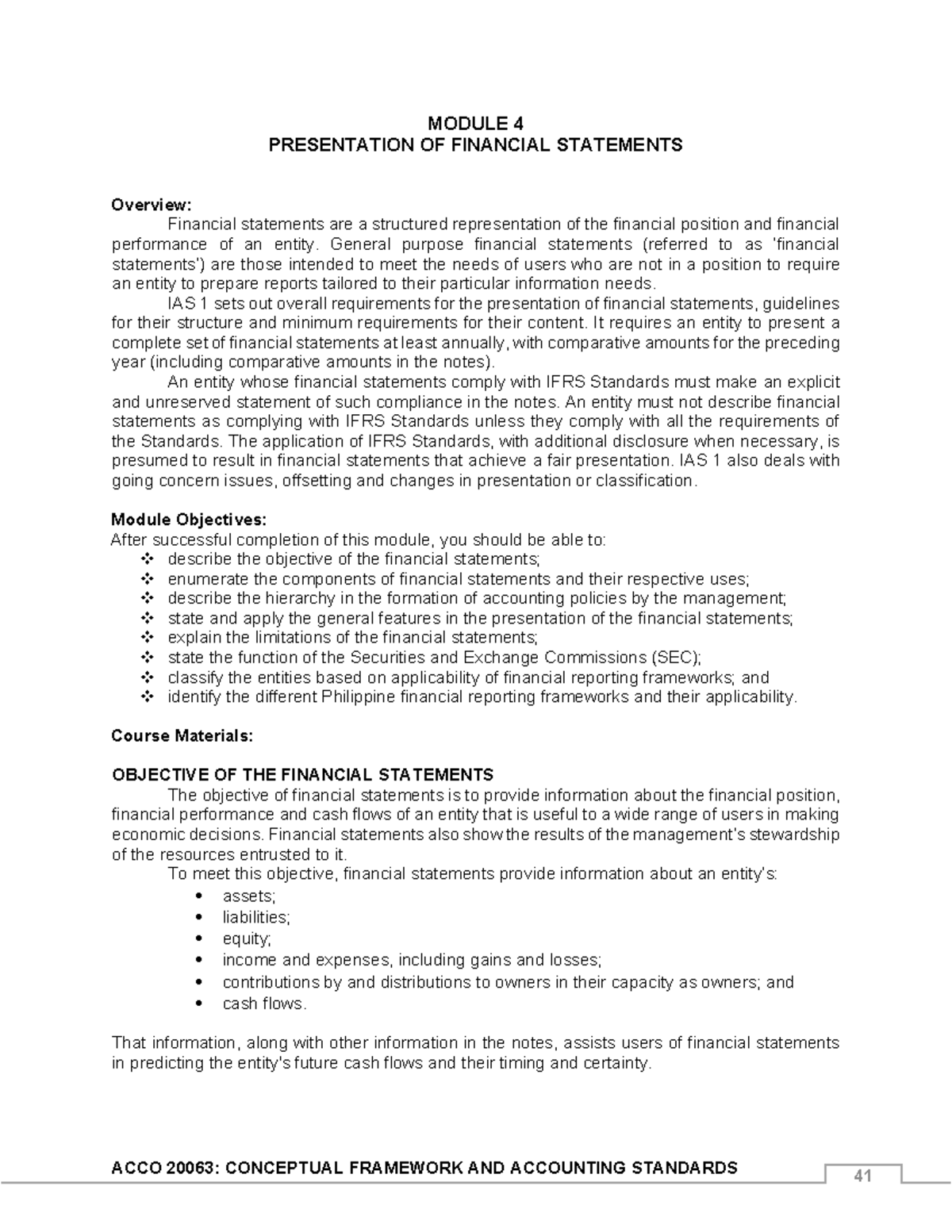 Module 4: Financial Statements Presentation Overview (CFAS) - Studocu