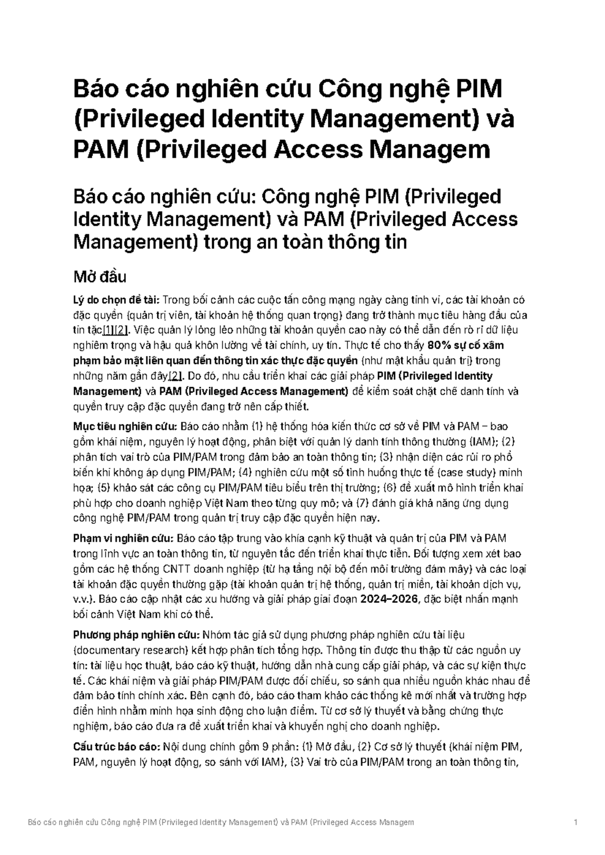 Báo cáo Nghiên cứu Công nghệ PIM và PAM trong An toàn Thông tin - Studocu