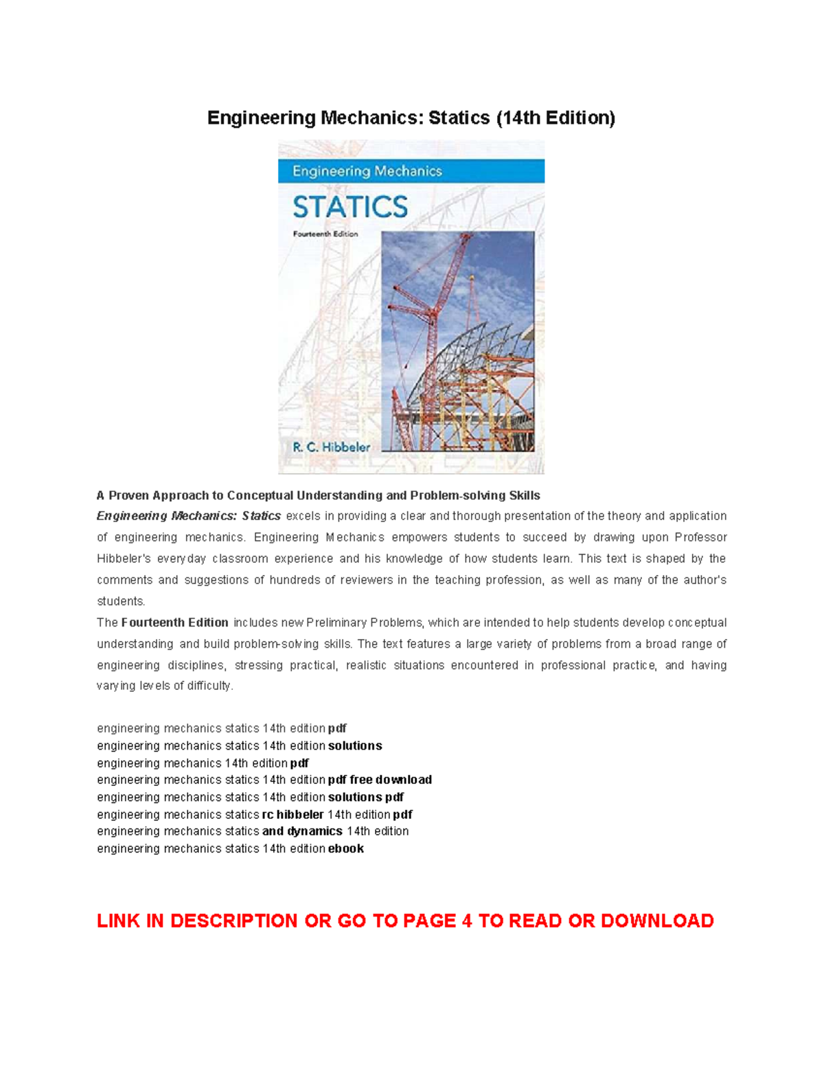 Engineering Mechanics: Statics (14th Edition) Overview & Resources - Studocu