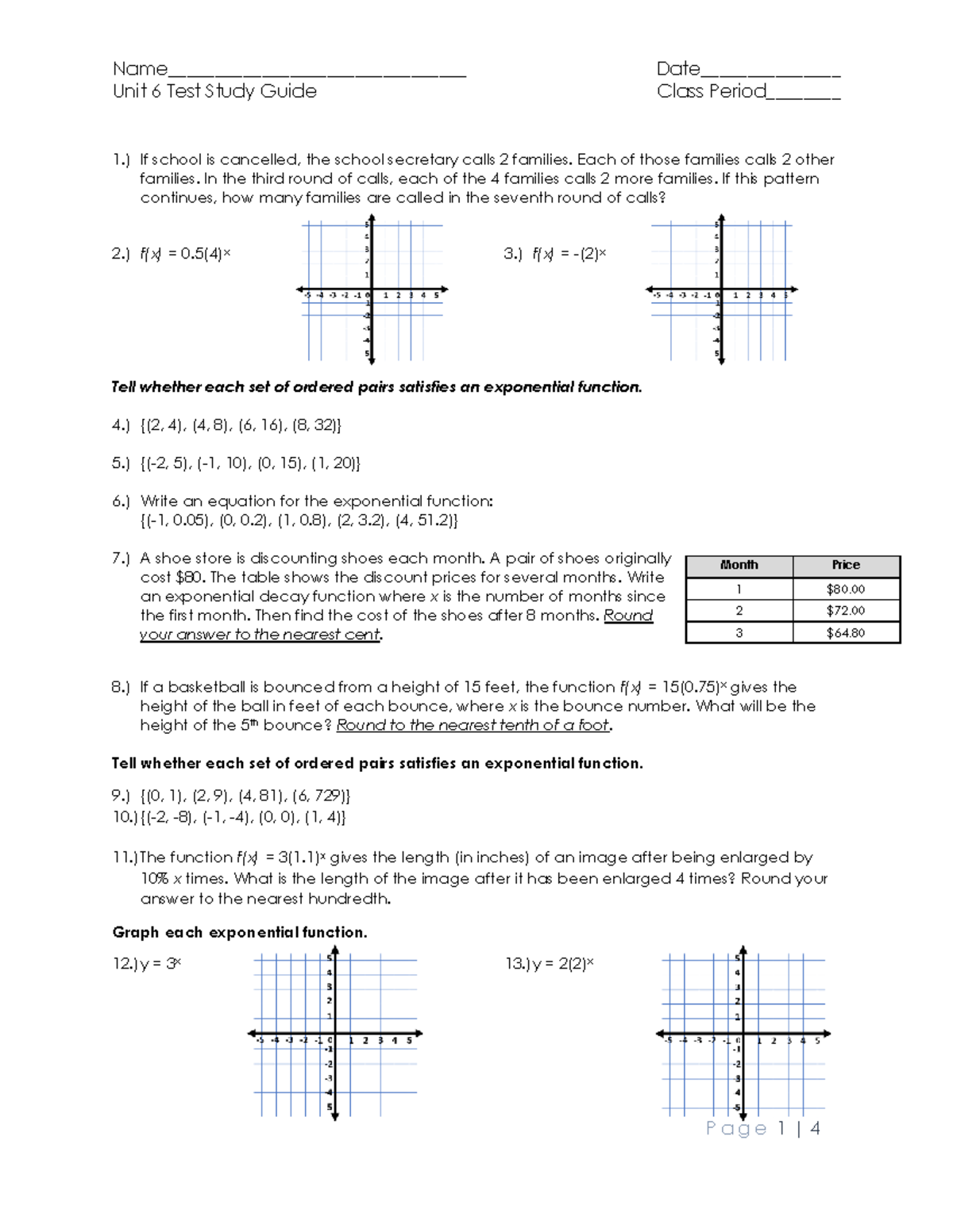 U6 Test Study Guide: Exponential Functions & Applications - Studocu