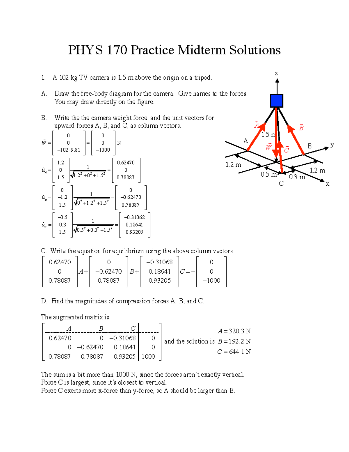 PHYS 170 Practice Midterm Solutions: Force Analysis and Equilibrium - Studocu