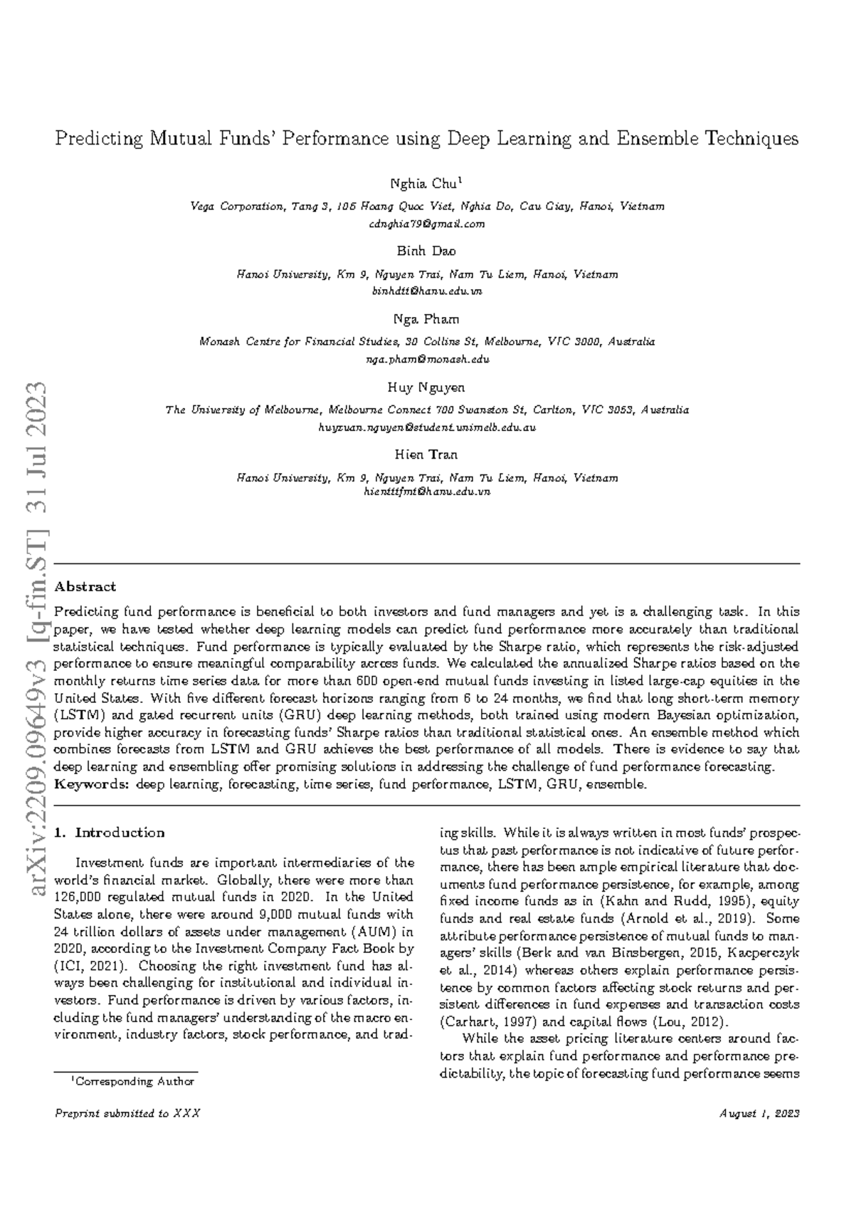 Predicting Mutual Fund Performance with Deep Learning Techniques (FIN ...