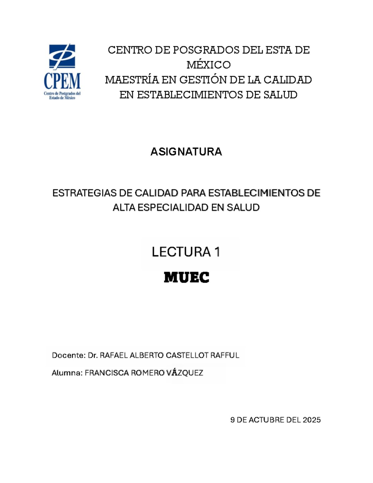 MUEC-1: Estrategias de Calidad en Establecimientos de Salud - Studocu